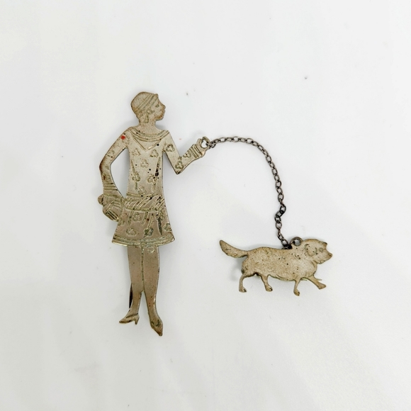 Jewelry | Rare Art Deco 192s Vintage Silver Metal Flapper Walking Dog ...
